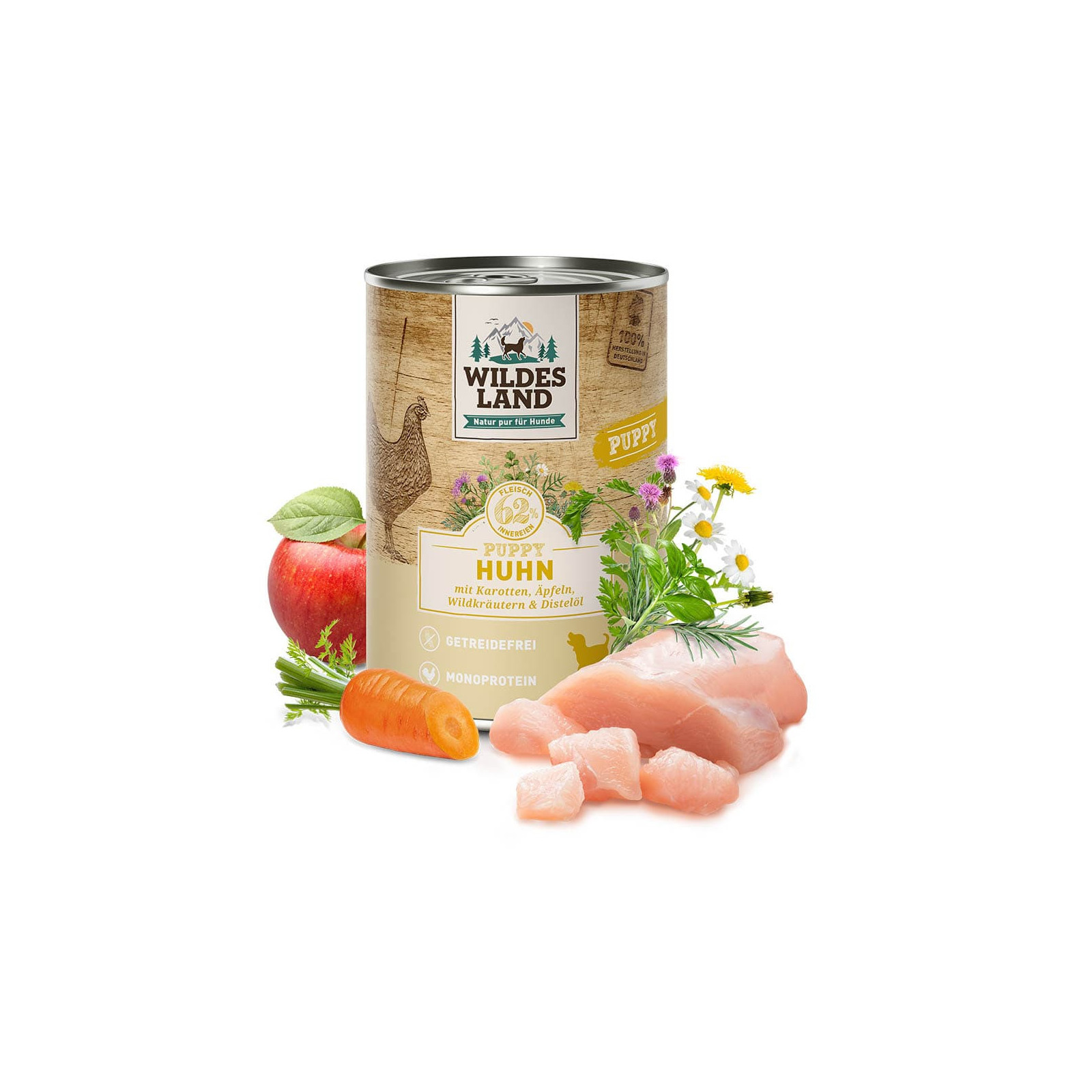Pâtée pour chiot 400g Wildes Land poulet carottes
