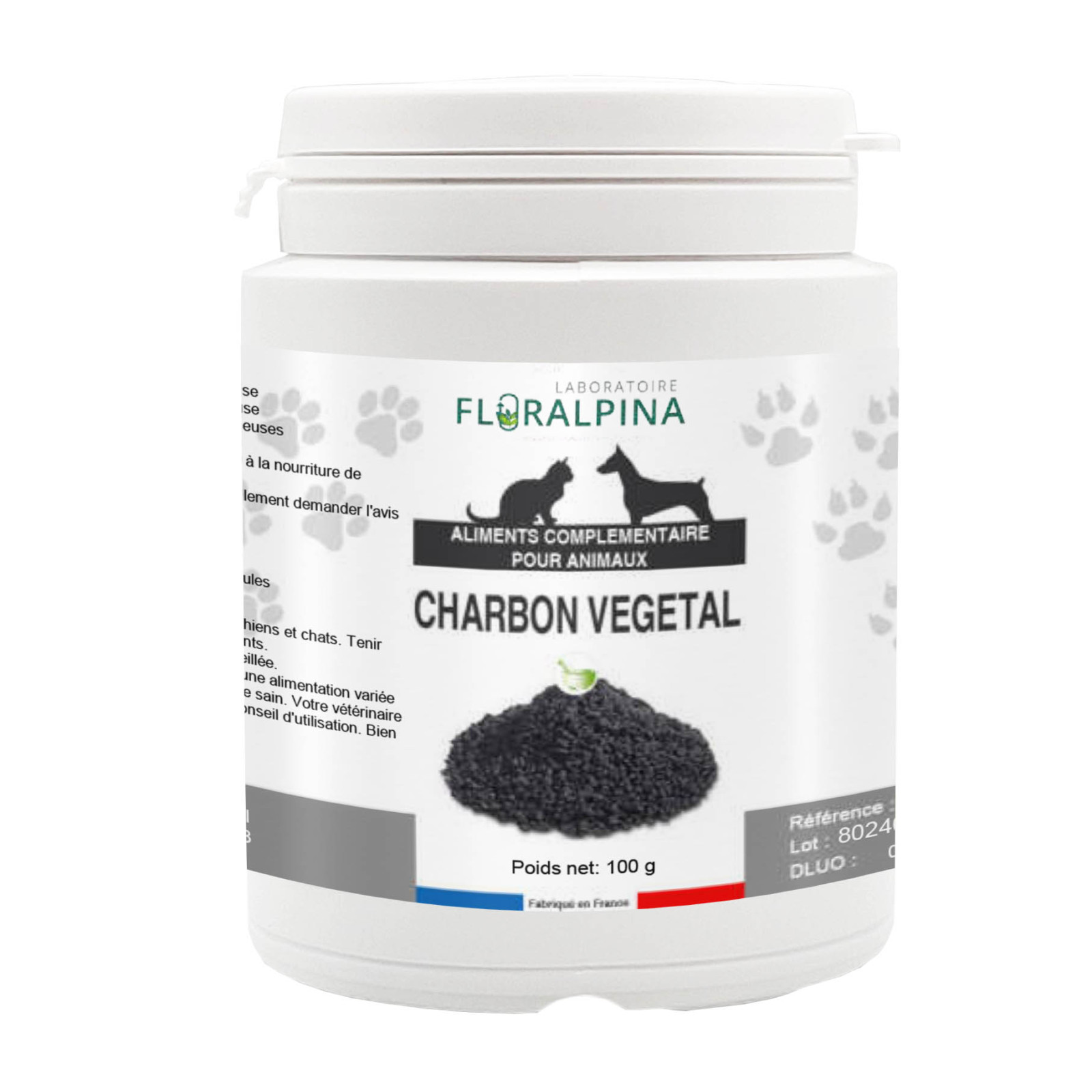 Poudre de charbon végétal Floralpina: anti gaz et pet